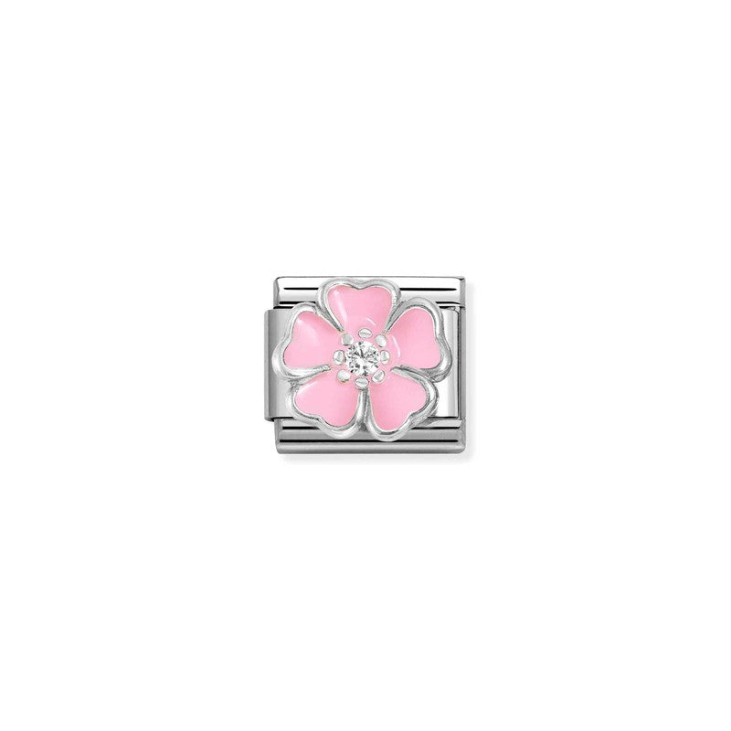 Nomination Composable Link Pink Flower, Cubic Zirconia, Silver